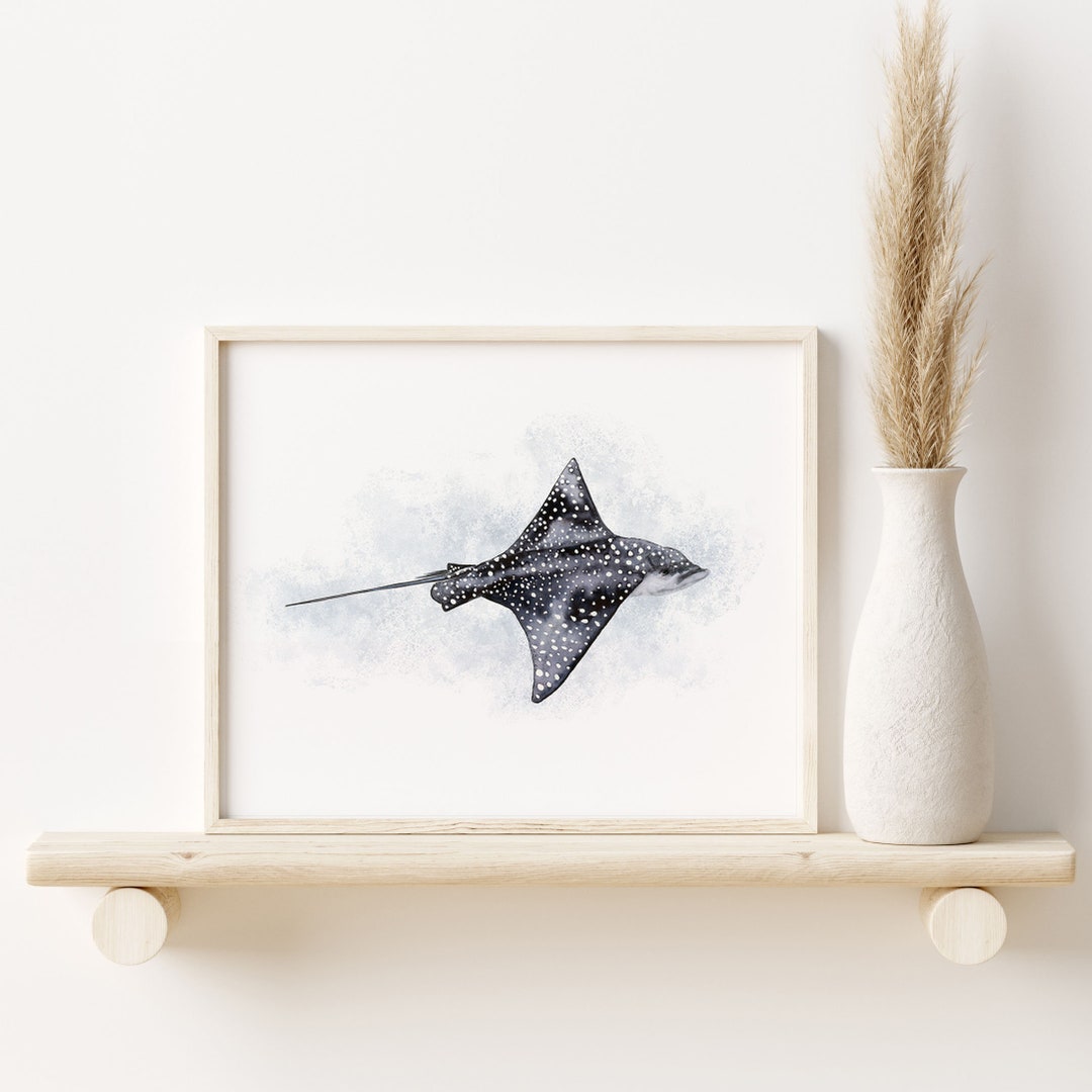 Eagle Ray Print, Ocean Animal Art, Eagle Ray Wall Art, Spotted Ray Fish ...