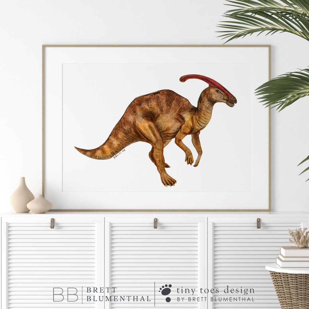 Parasaurolophus Art, Dinosaur Print, Dinosaur Watercolor, Kids Dino Art ...