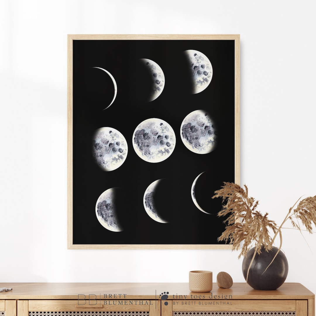 Realistic Moon Poster - Moon Phase Print - Lunar Phases - Moon Art ...