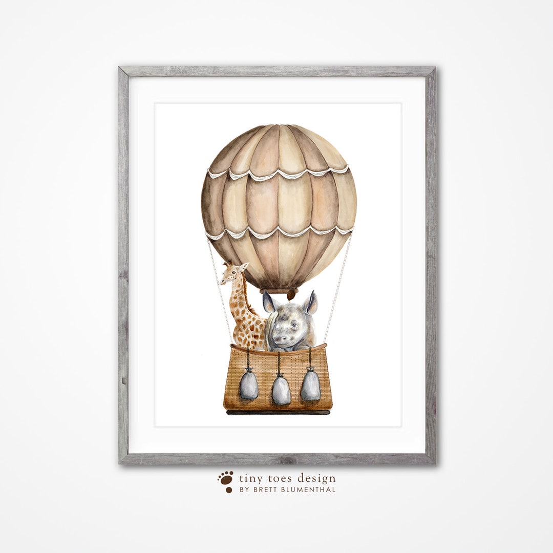 Hot Air Balloon Nursery Print, Travel Nursery Decor, Animal Balloon Art ...
