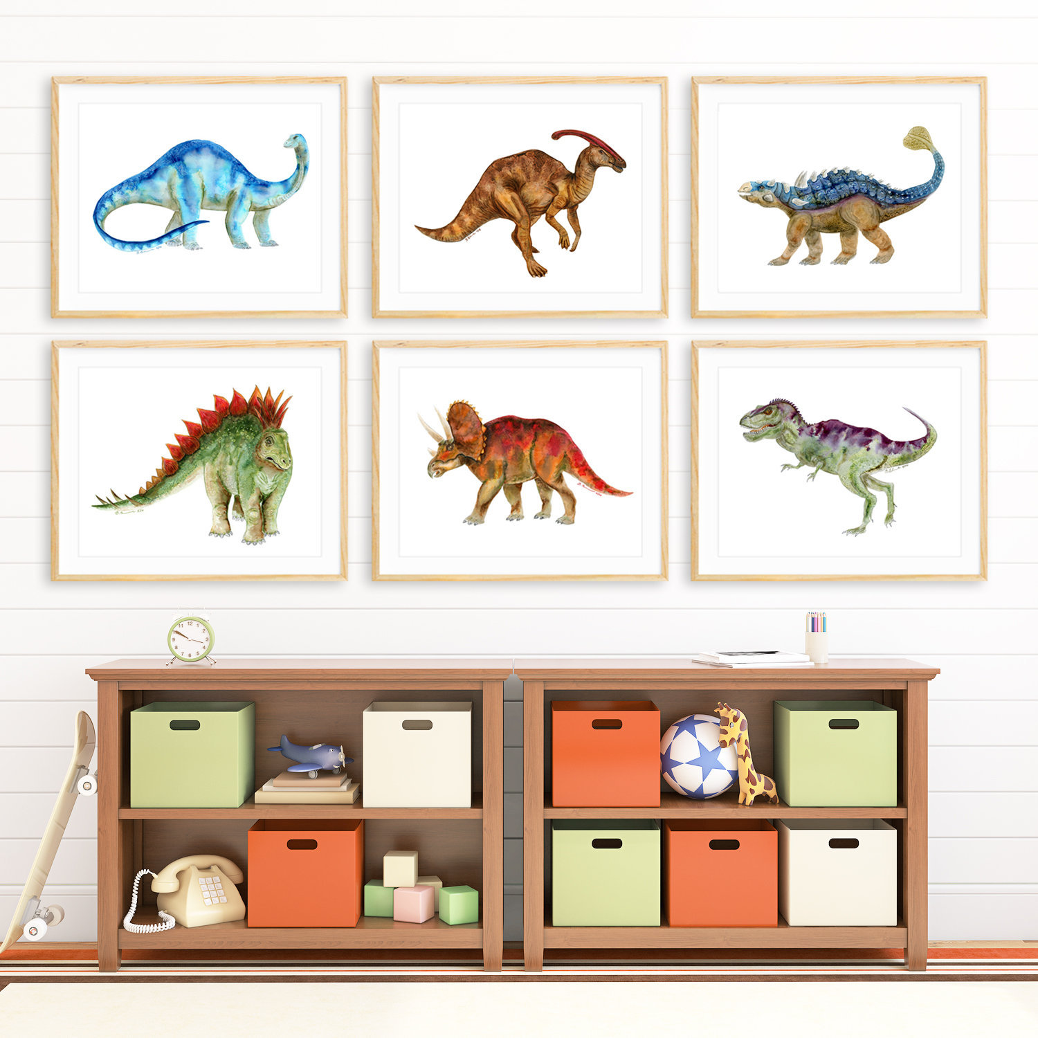 Home & Living Home Décor Set of 6 Dinosaur Prints Watercolor Dinosaur ...