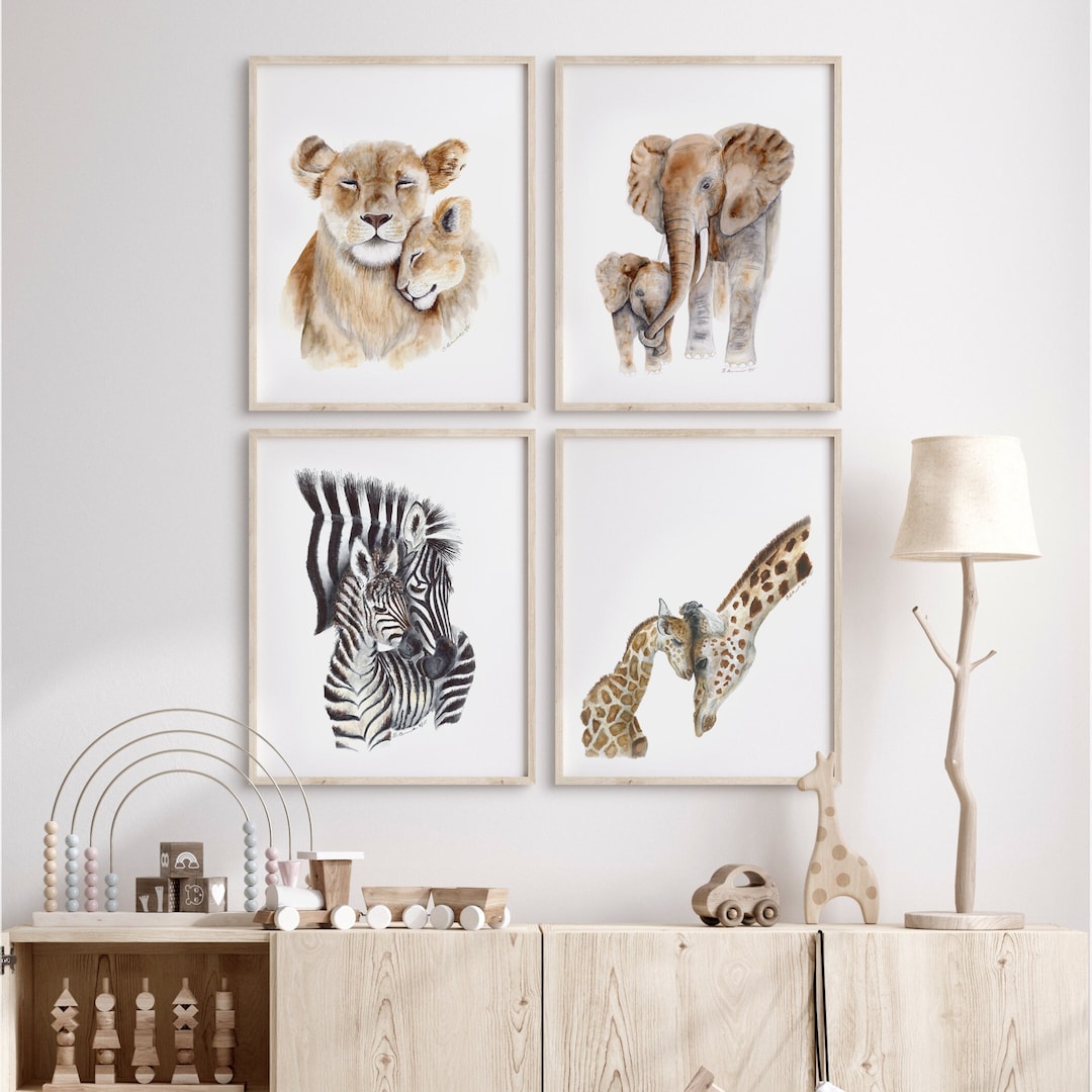 Framed Safari Nursery Art | Set of 4 | African Animals Baby Room Decor ...