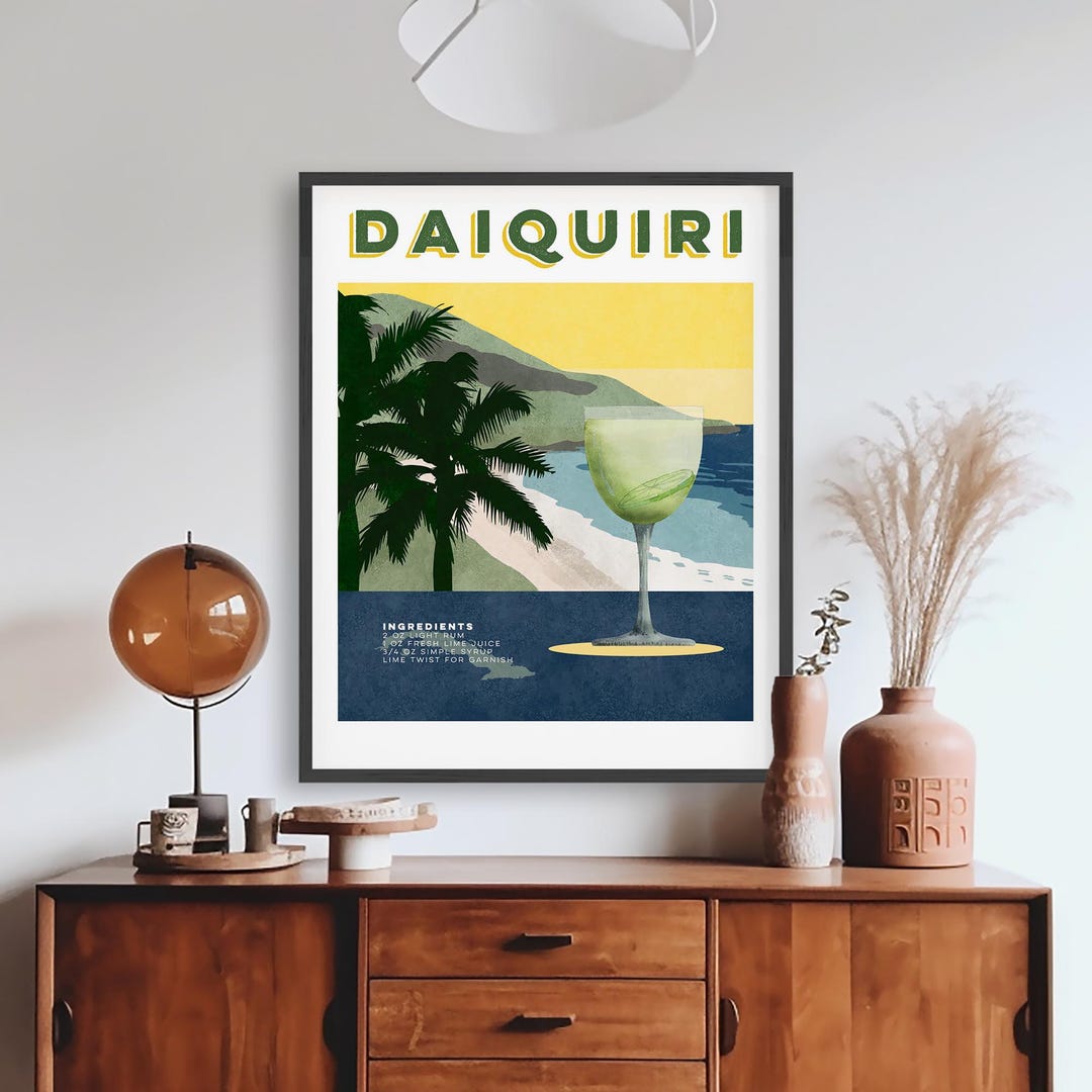 Daiquiri Recipe Poster | Vintage Cocktail Art | Retro Cuban Print ...