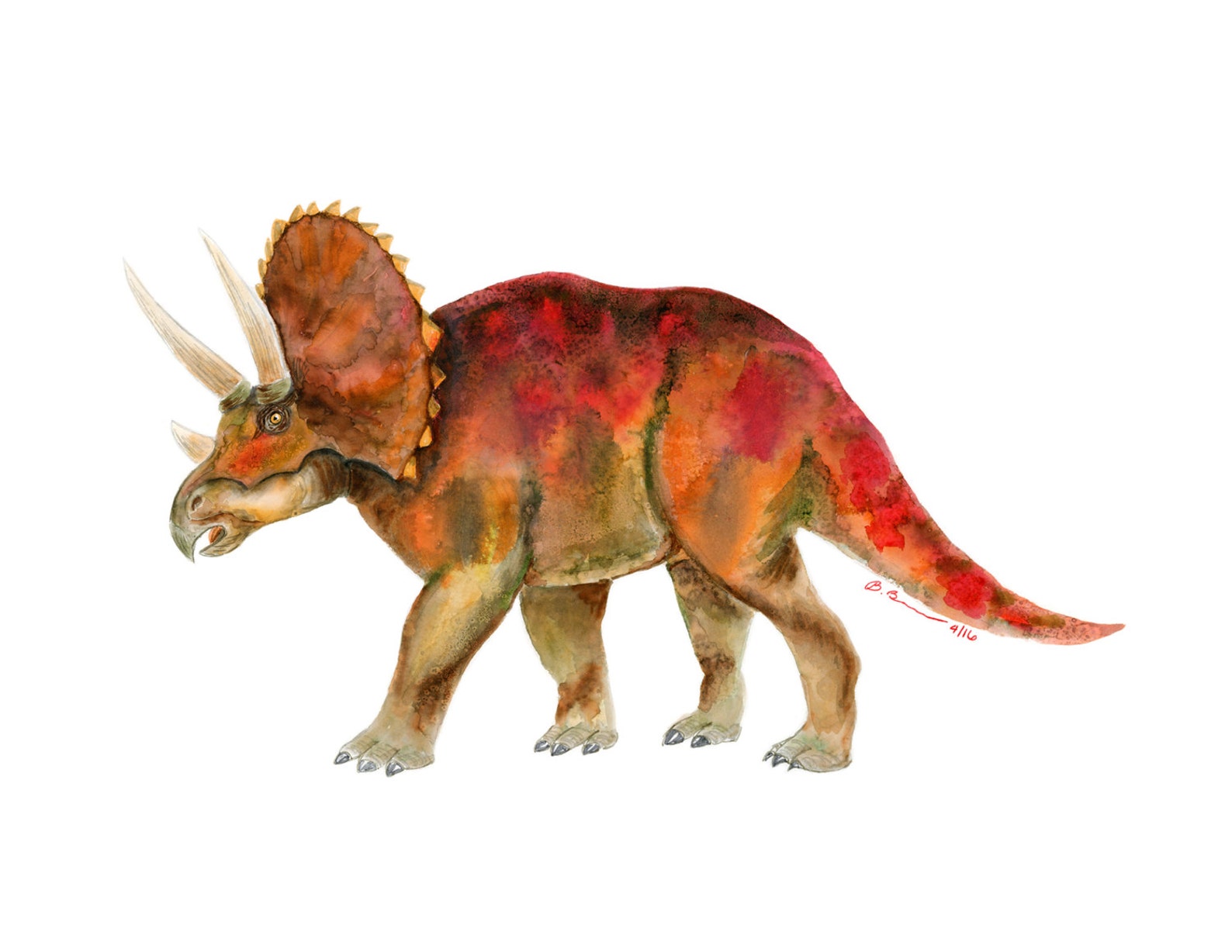 Triceratops Art Print Dinosaur Boy Decor Dino Watercolor | Etsy
