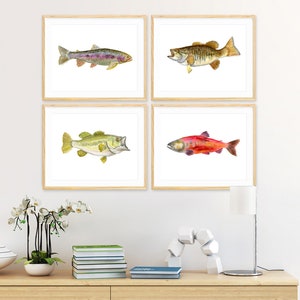 Lake Fish Art, Fish Watercolor Print Set, Fish Wall Art Set, Fishing ...