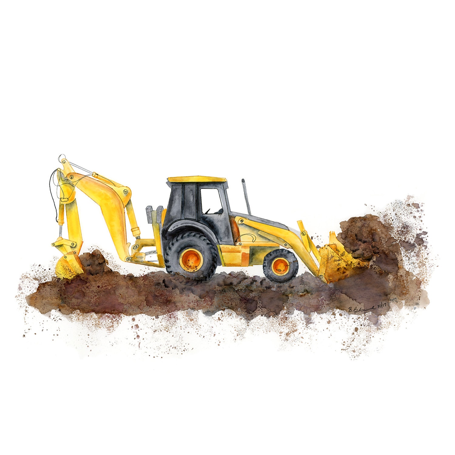Backhoe Boys Room Wall Art, Construction Truck Nursery Print, Toddler ...