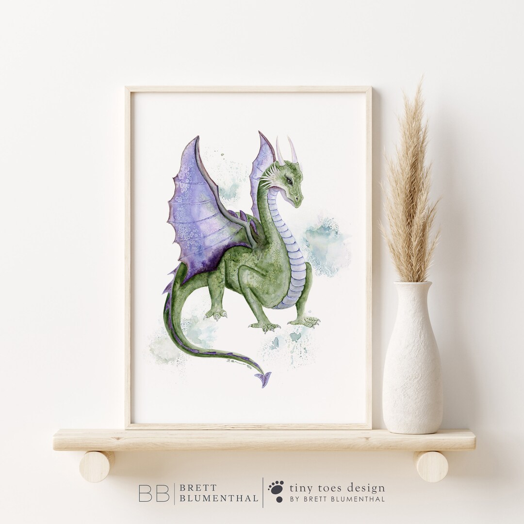 Dragon Print - Large Dragon Poster - Fairy Tale Art - Dragon Nursery ...