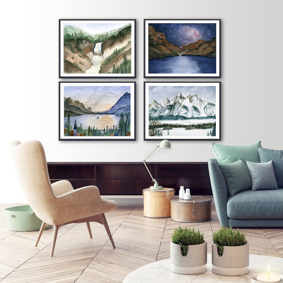 National Park Poster Set, Landscape Watercolors, National Park Wall Art ...