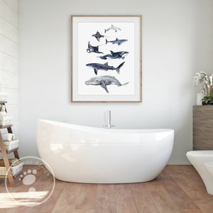 Ocean Animals Watercolor, Bathroom Decor, Coastal Print, Ocean Nursery ...