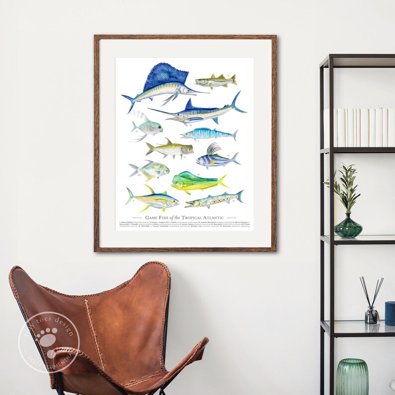 Game Fish Print, Tropical Fish Wall Art, Watercolor Fish, Fishing Gifts ...