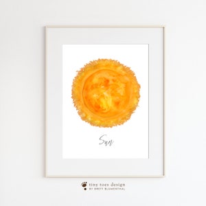 Sun Watercolor Print, Sun Nursery Art, Space Wall Art for Kids, Outer ...