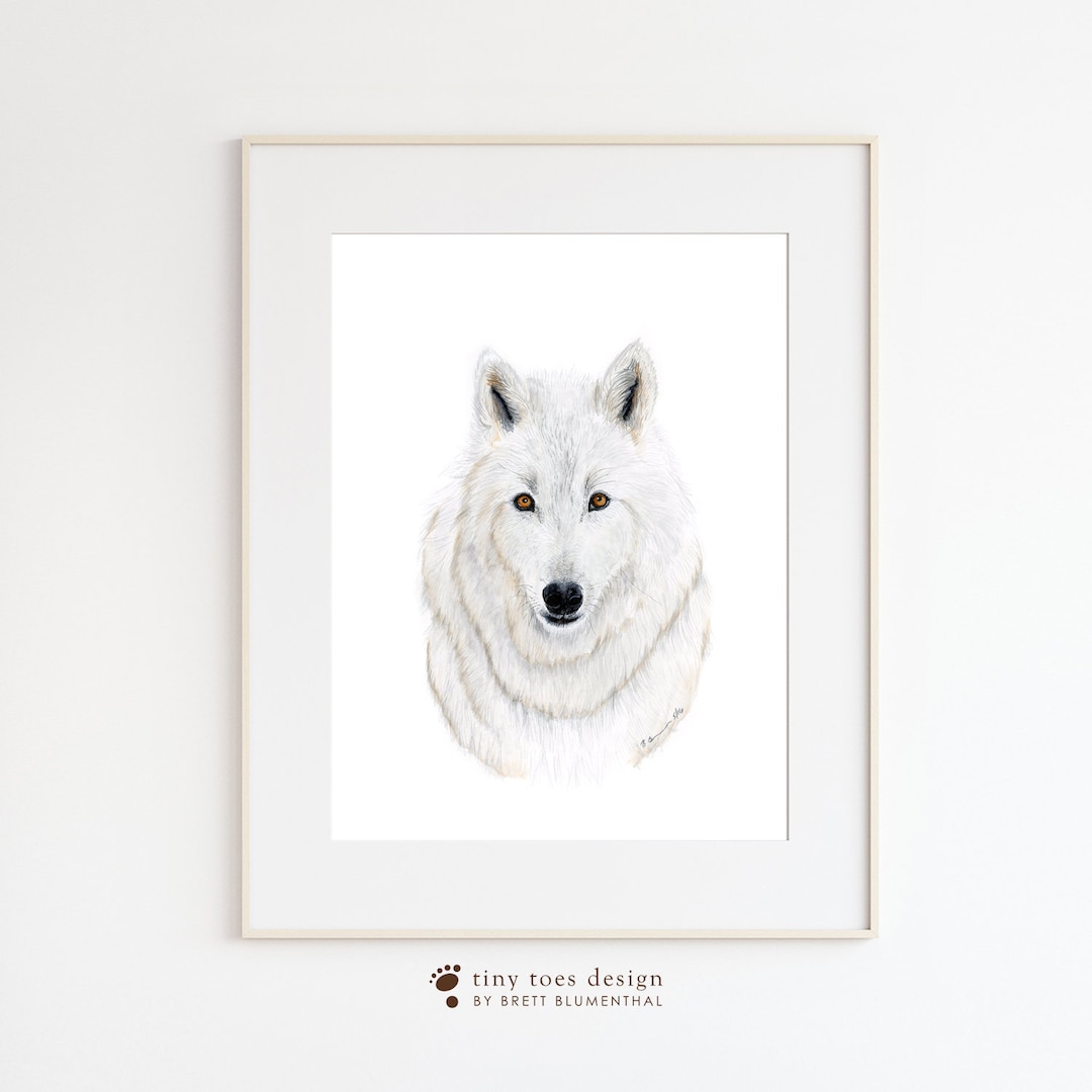 Arctic Wolf Painting, Wolf Nursery Art, Alaskan Wildlife Decor, White ...