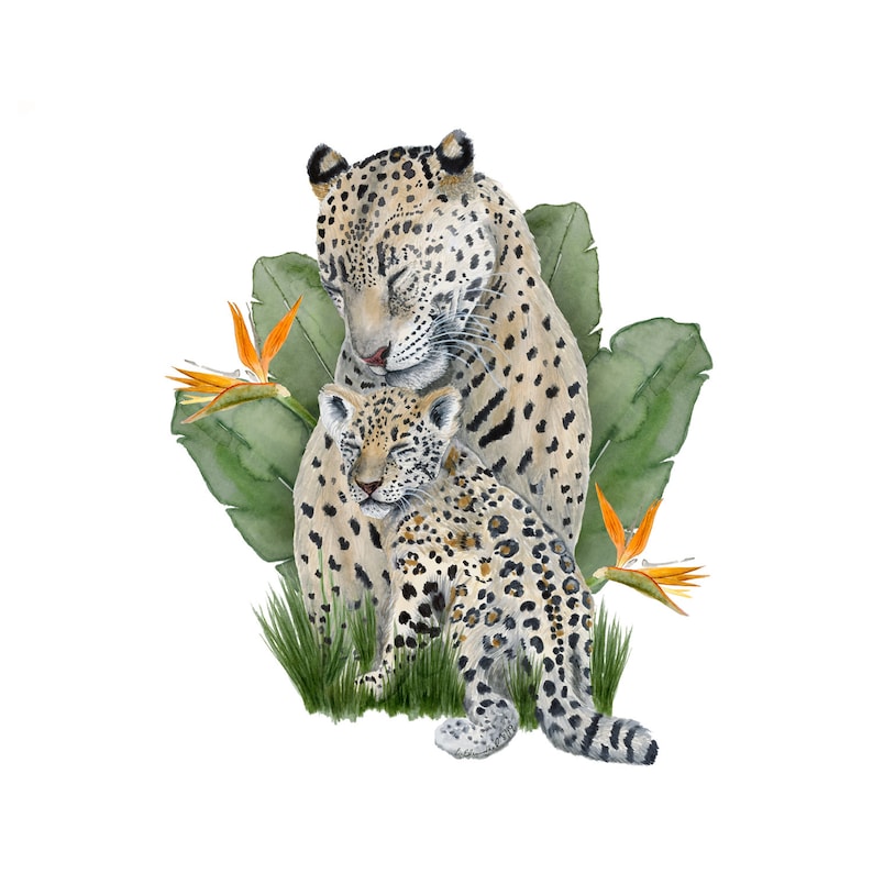 Jaguar Print, Big Cat Jungle Nursery Print, Jaguar Watercolor, Mom and ...
