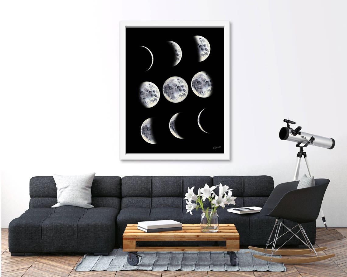 Realistic Moon Poster Moon Phase Print Lunar Phases Moon - Etsy