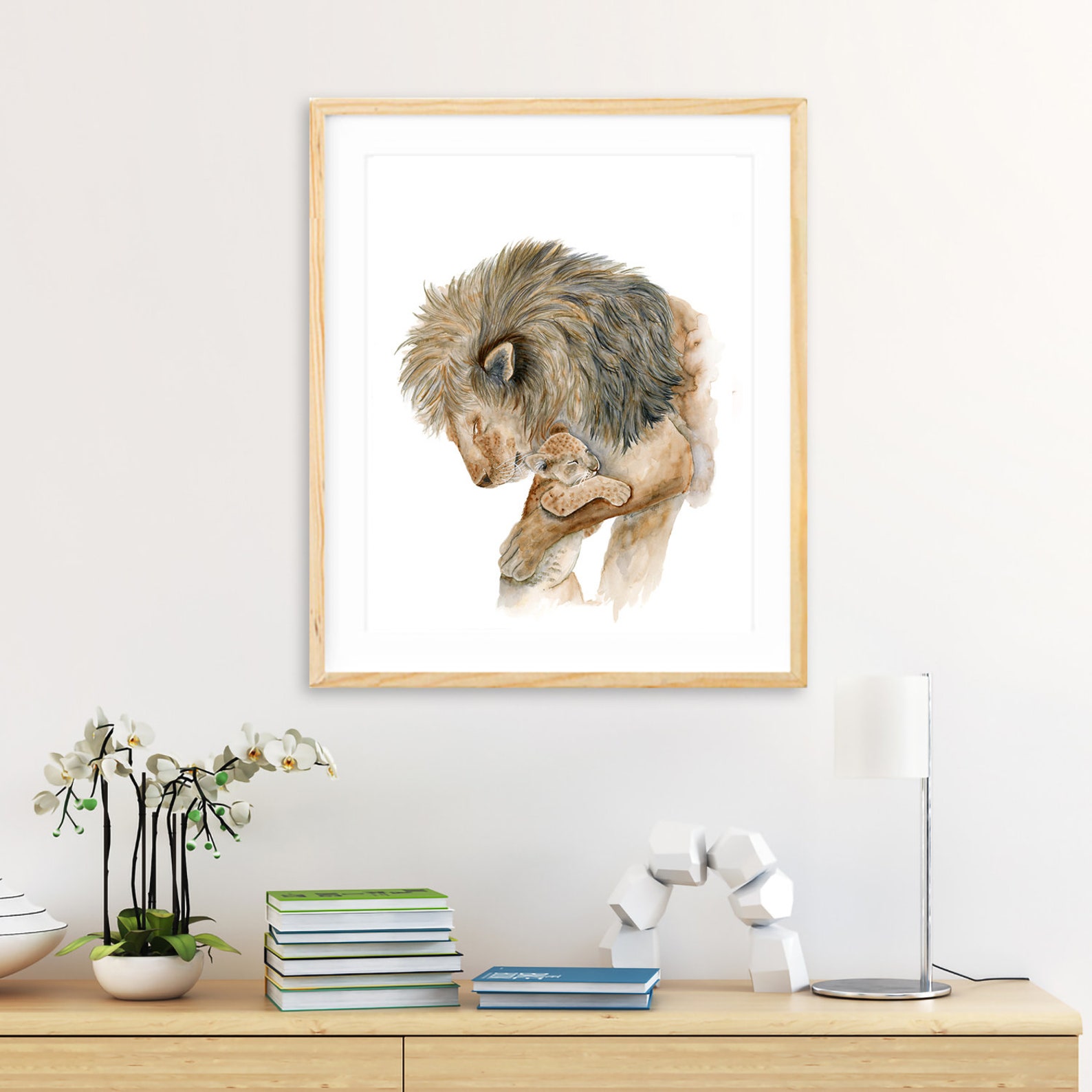 Lion Art Print - Father's Day Gift - Animal Art - Dad and Baby Lion ...