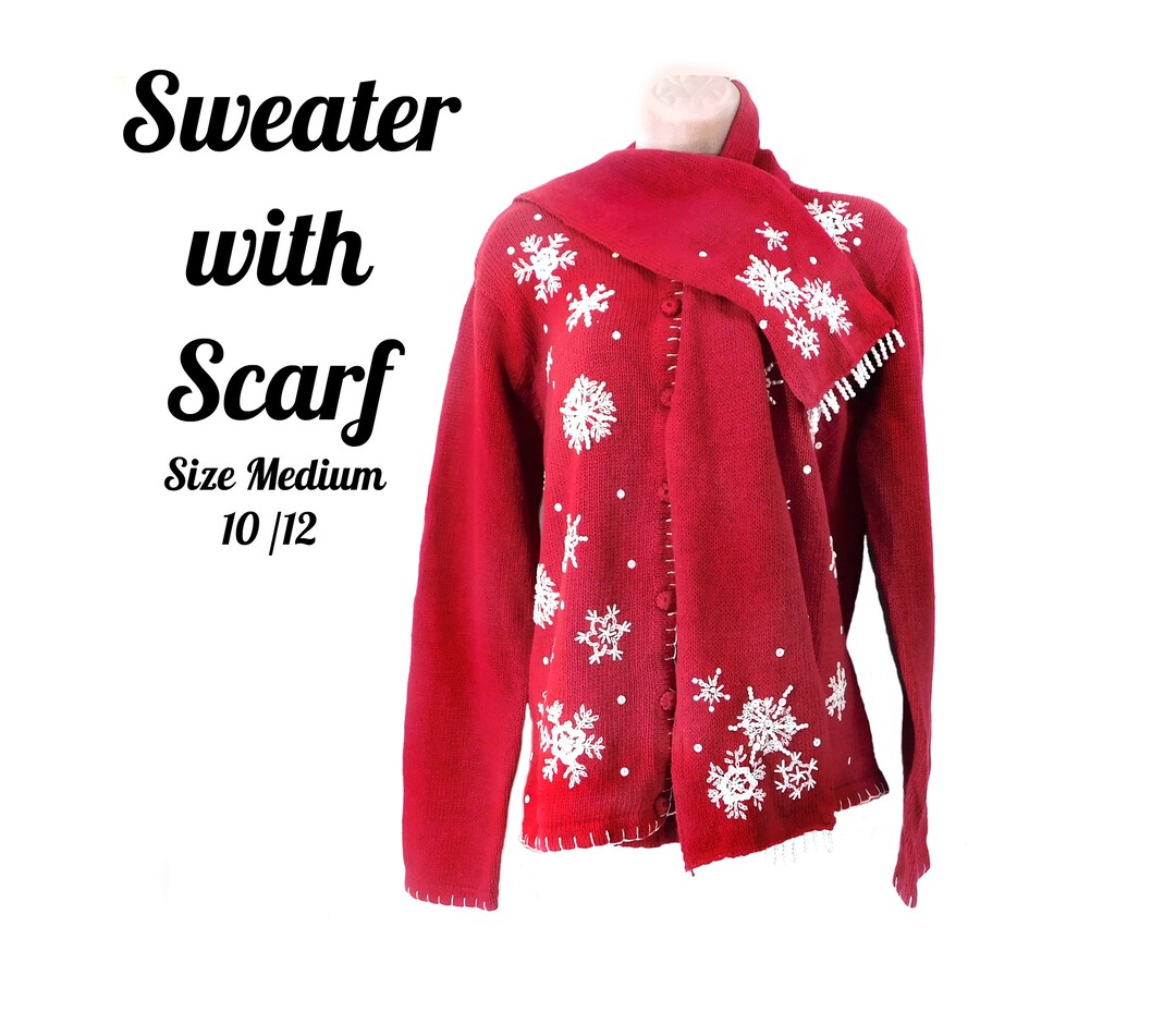 Vintage Christmas Cardigan, Red Christmas Snow Flake Sweater, Sweater ...