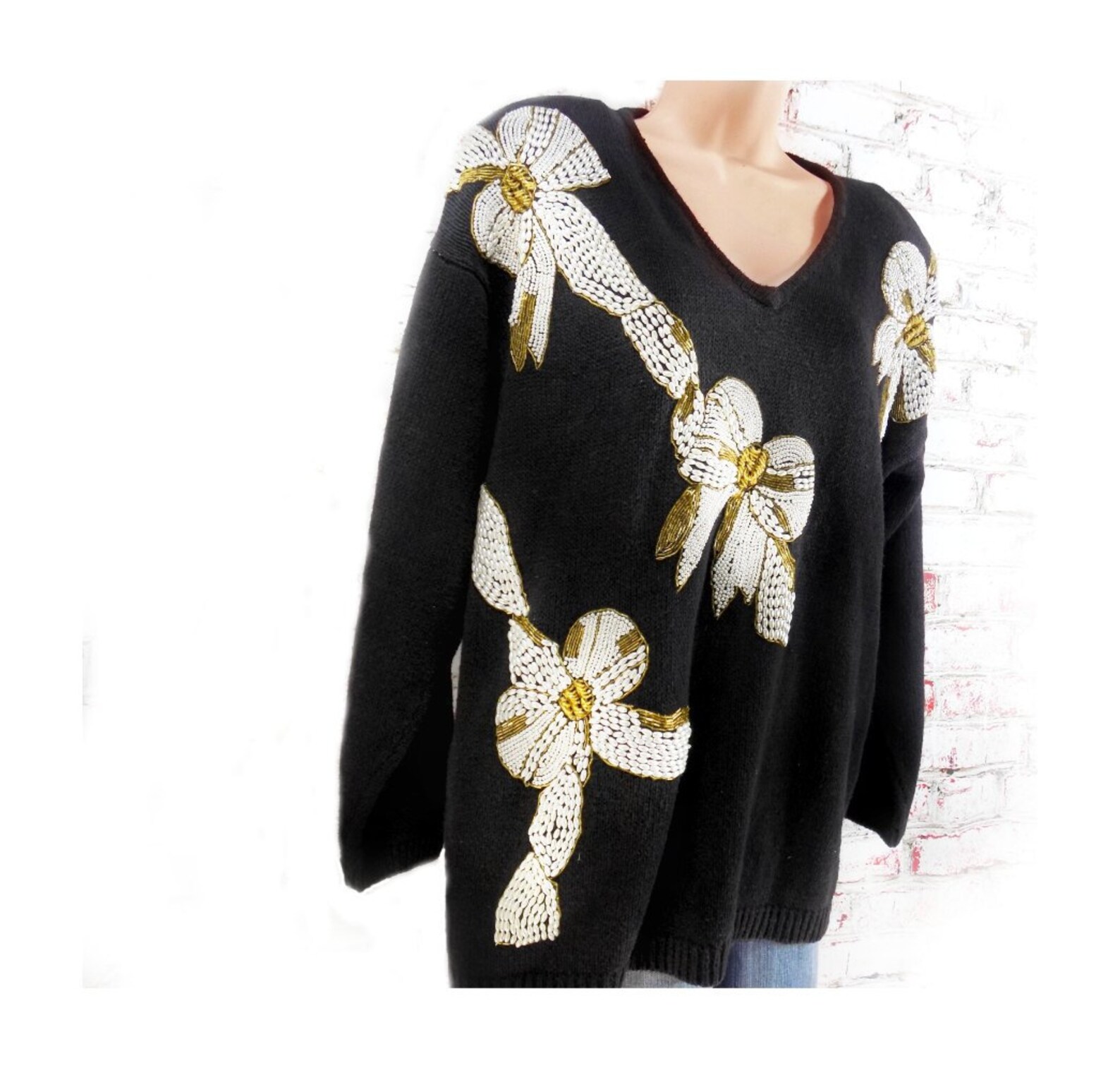 Vintage Beaded Sweater Women Formal Beaded Sweater V Neck - Etsy