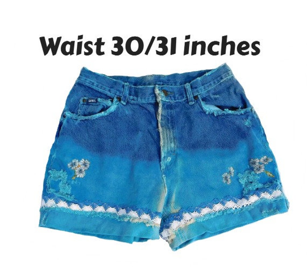Shorts Jean de cintura alta Blue Denim Short, pantalones cortos ...