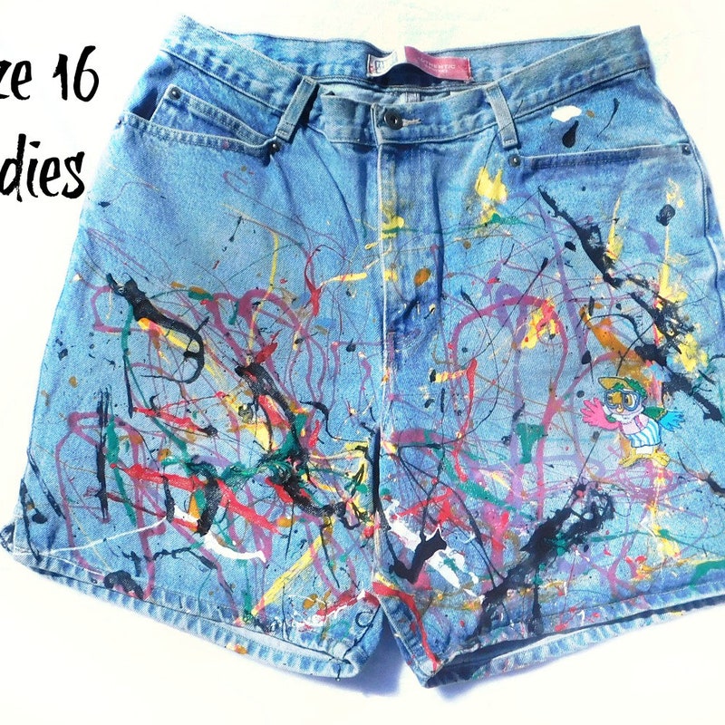 Painted Denim Shorts - Etsy