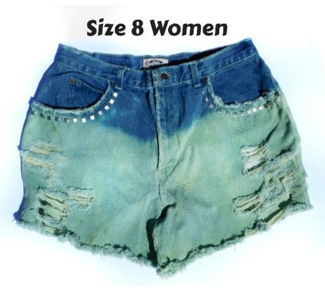 High Waisted Jean Shorts - Green Jean Shorts - Grunge Denim Shorts ...