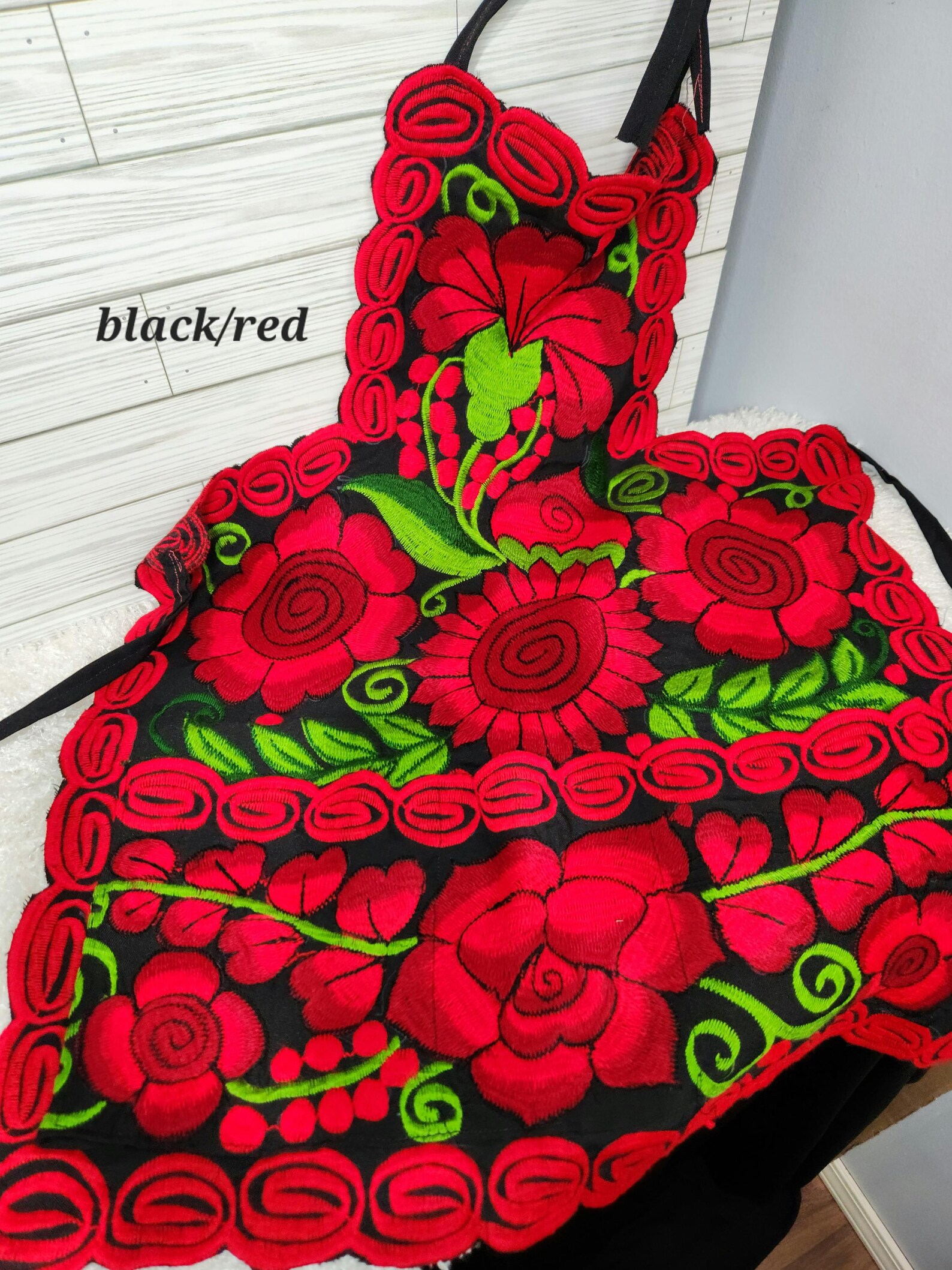 Traditional Floral Embroidered Mexican Apron, Cotton Smock - Etsy
