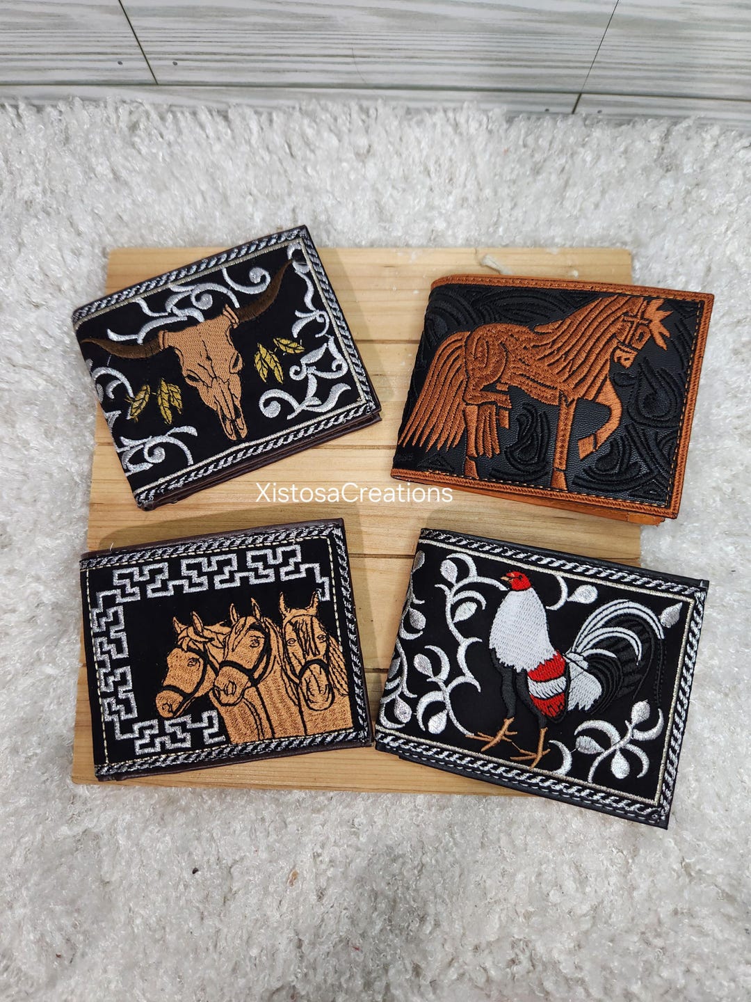 Traditional Embroidered Mexican Bi-fold Wallet – Western Cowboy Style ...