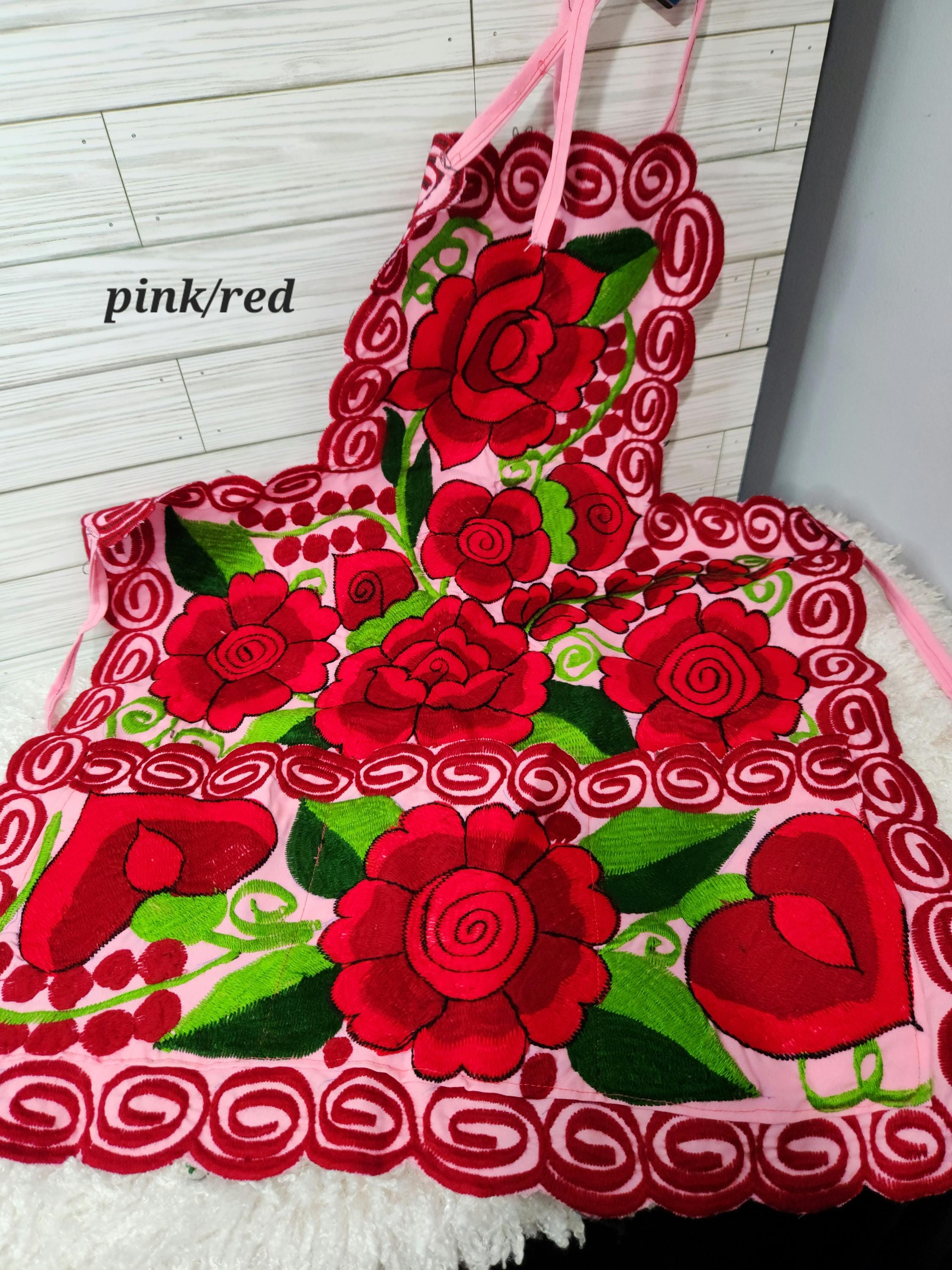 Traditional Floral Embroidered Mexican Apron, Cotton Smock - Etsy