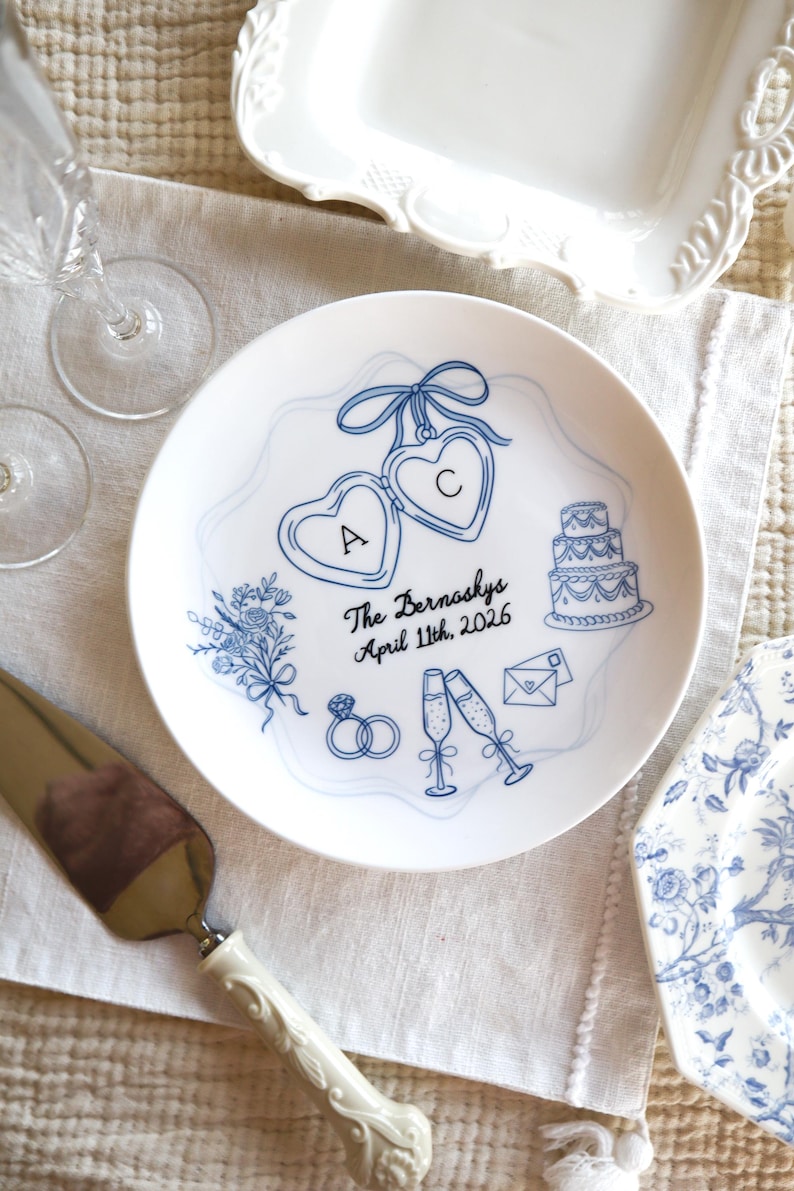 Personalized Ceramic Wedding Plate, Hand-drawn Anniversary or ...