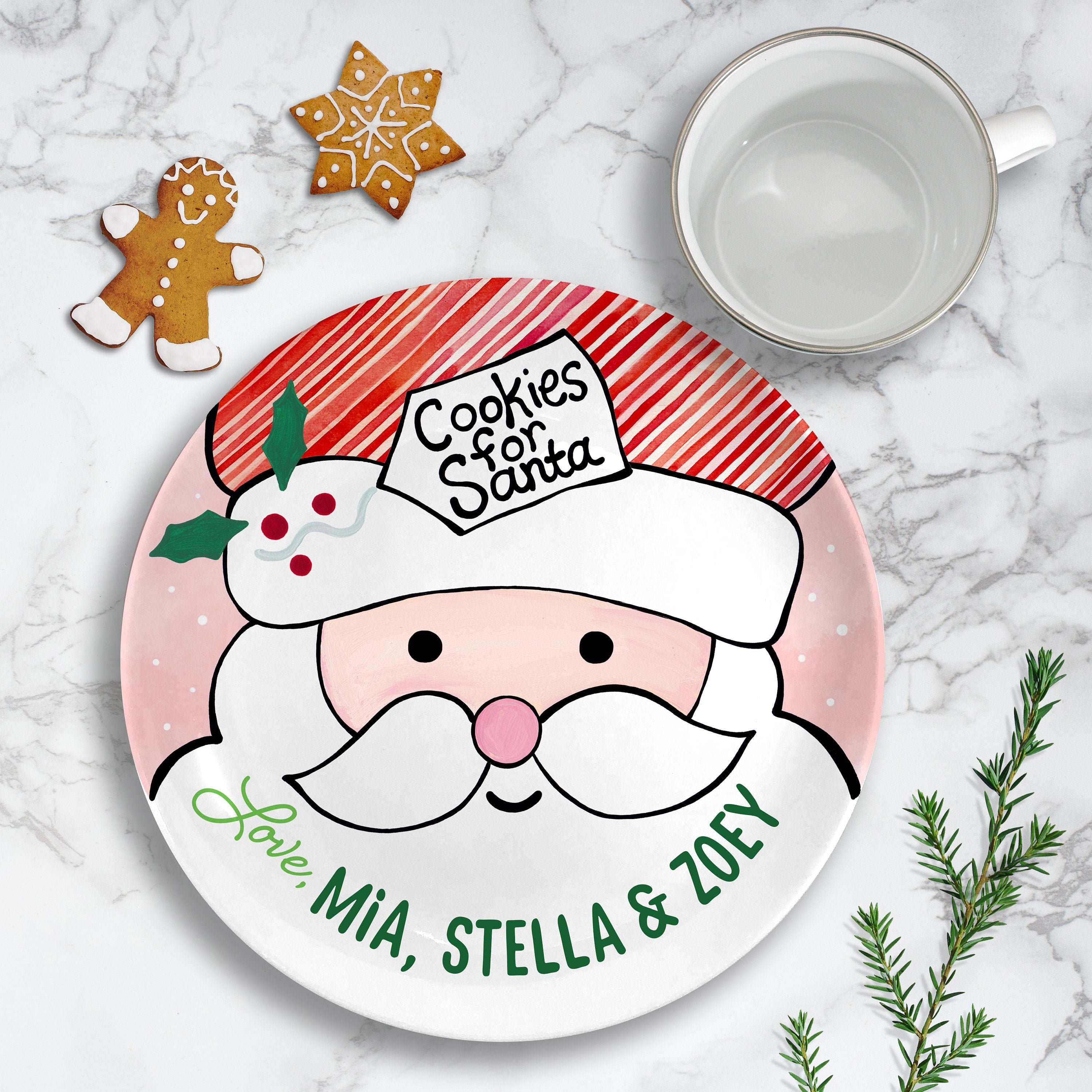 Personalized Ceramic Santa Plate Cookies and Milk for Santa | Etsy