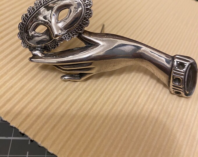 Vintage LANG Hand Holding Mask Pin - Etsy