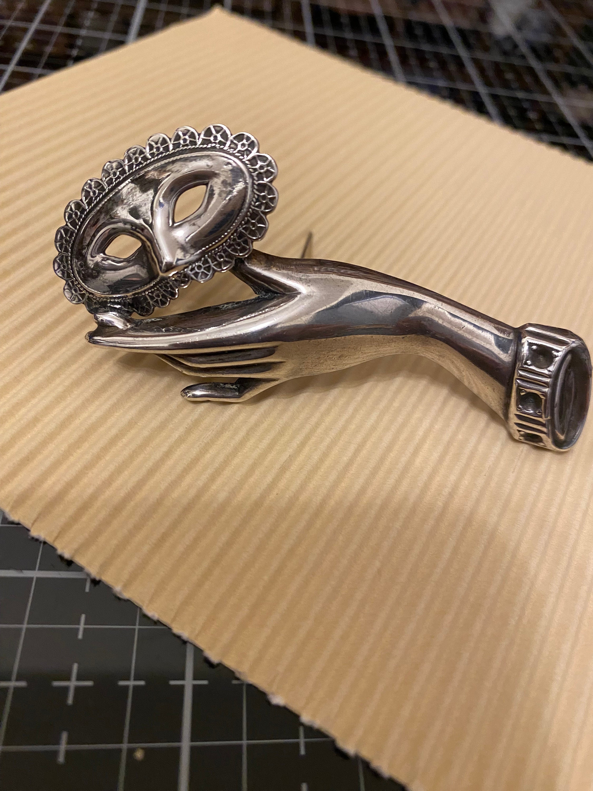 Vintage LANG Hand Holding Mask Pin - Etsy