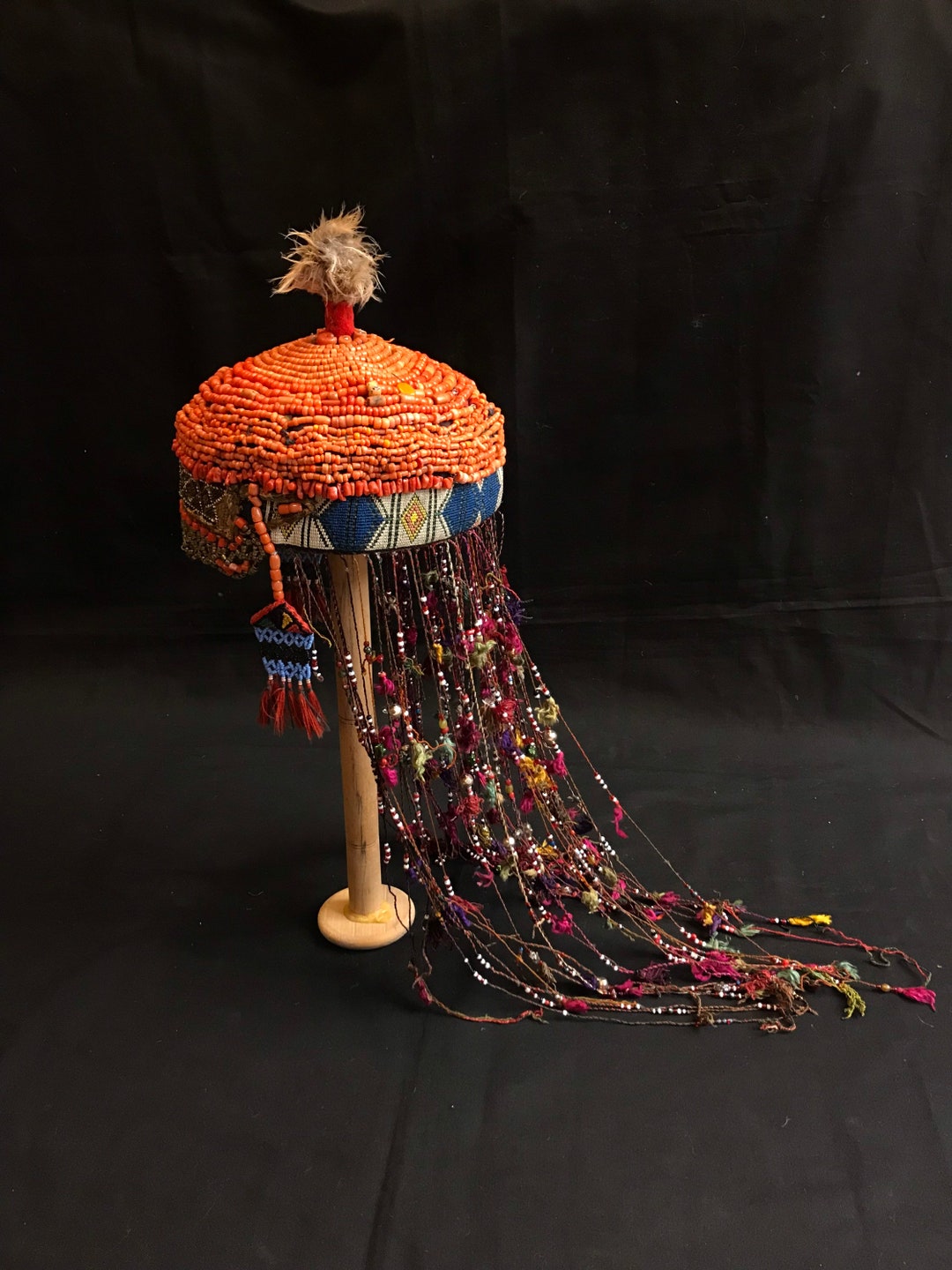 Vintage Handmade Coral Hat, Rare Unique Hat, Ethnic Tribal Beads Hat ...