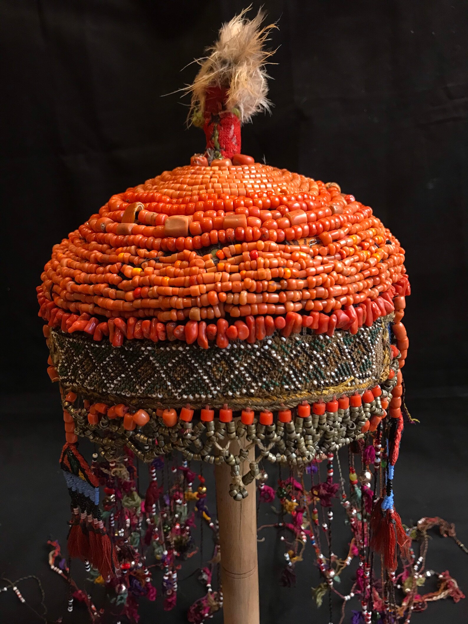 Vintage Handmade Coral Hat, Rare Unique Hat, Ethnic Tribal Beads Hat ...
