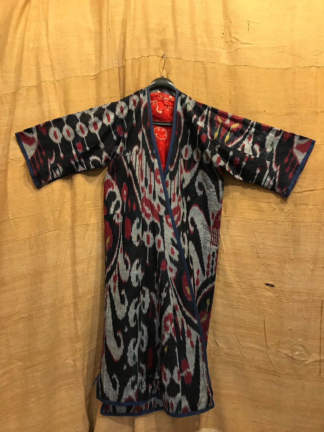 Antique Silk İkat Chapan, Uzbek Hand Weaving Coat, Silk Robe Caftan ...