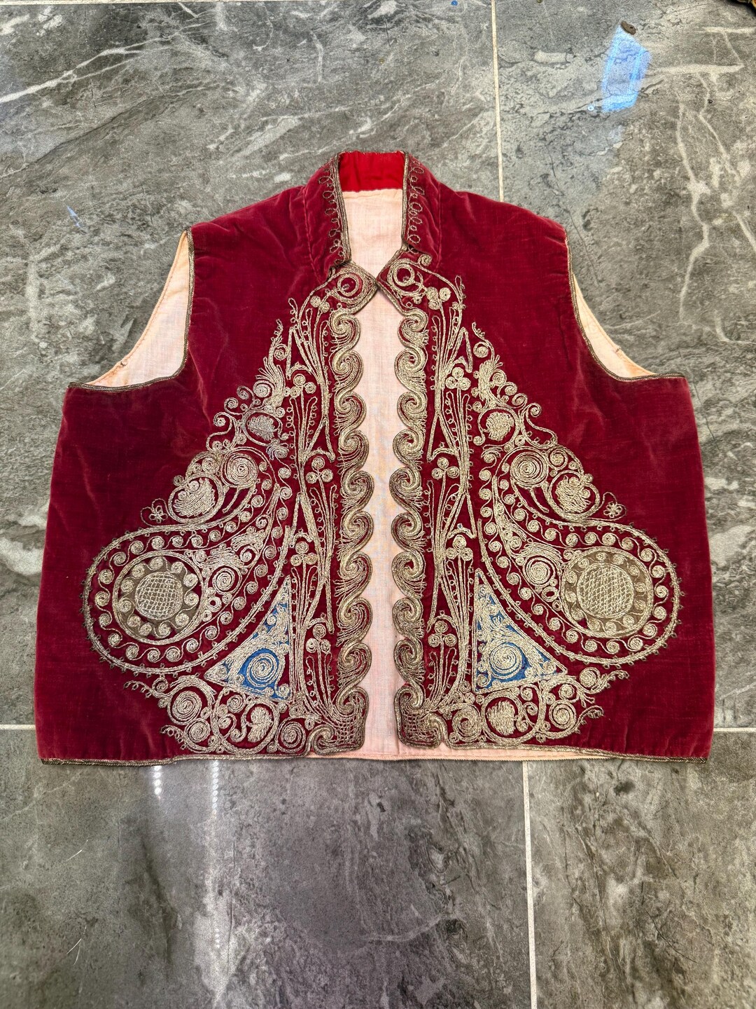 Turkish Ottoman Vest, Teens Vest, Velvet Handmade Vest Jacket, Antique ...