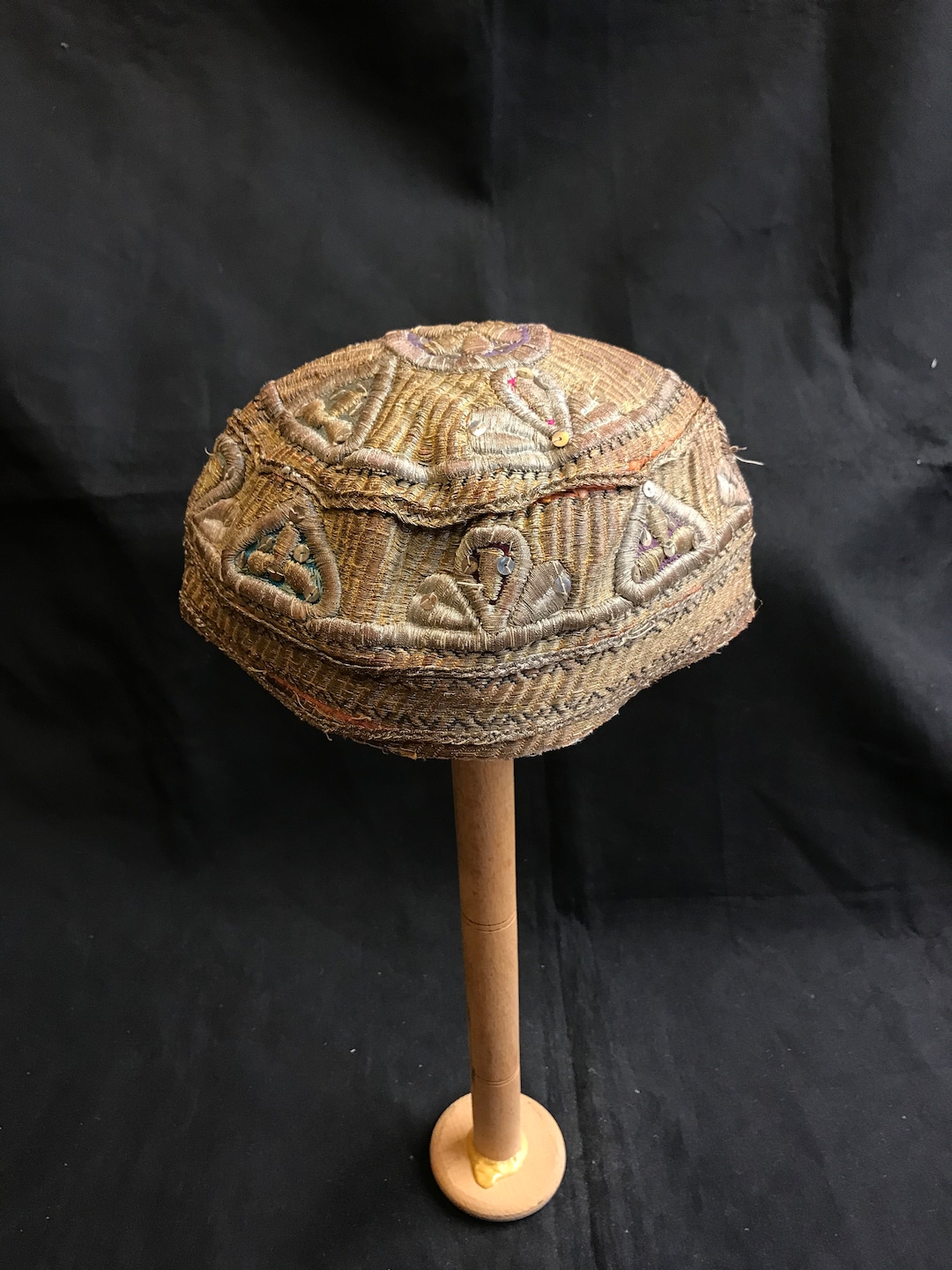 Uzbek Handmade Hat, Vintage Kuchi Hat, Skull Duppi Hat, Silver Thread ...