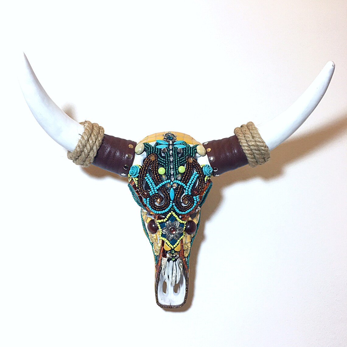 Mosaic cow skull mount Faux longhorn taxidermy Mounted bull | Etsy