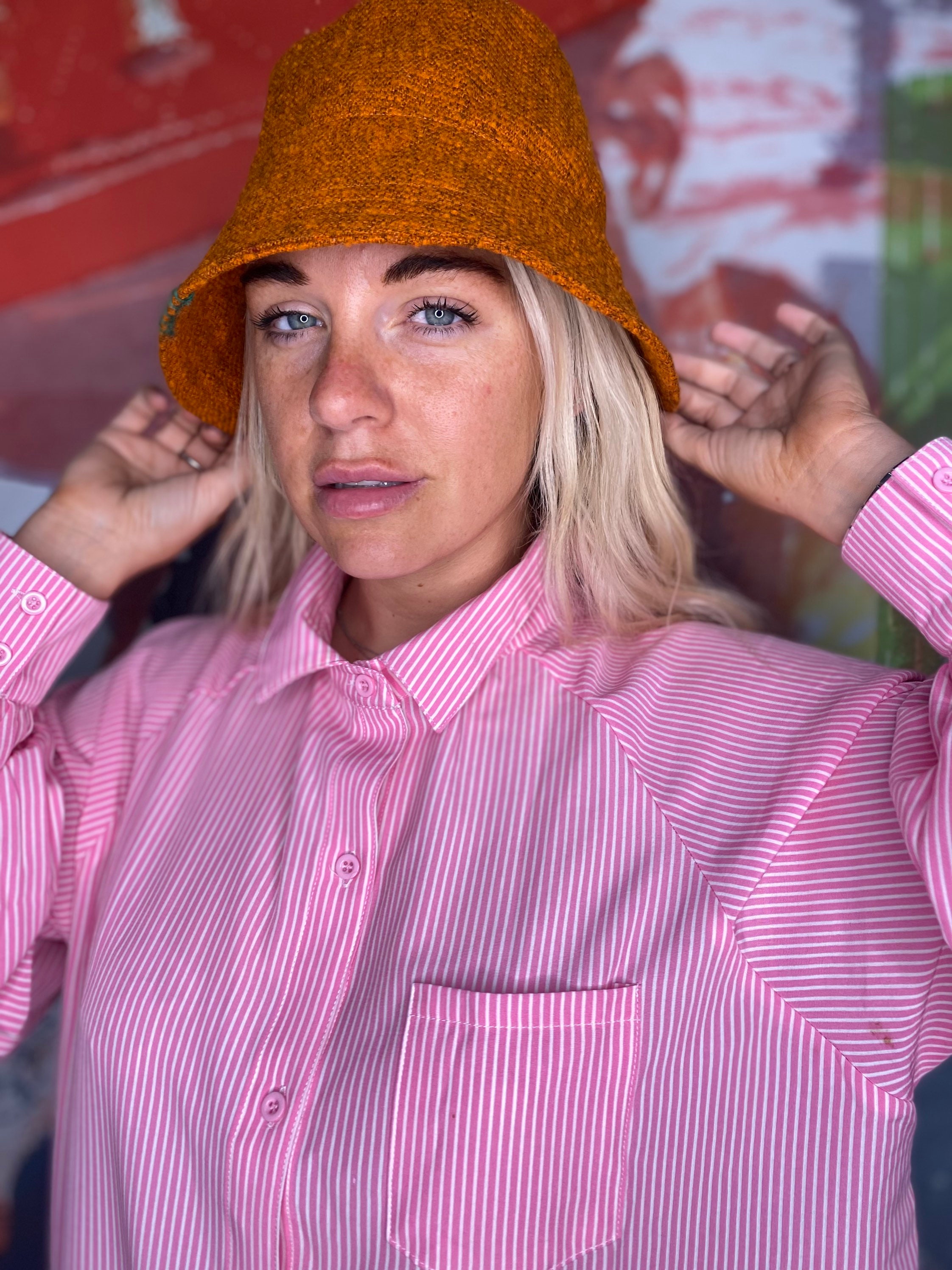 Orange Colour Bucket Hat With Wide Brim Unisex Headwear Edgy - Etsy