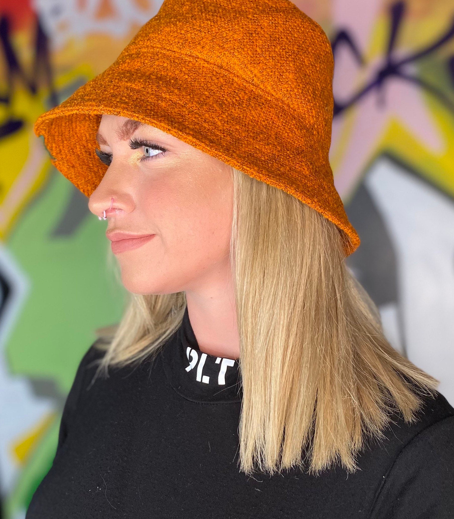 Orange Colour Bucket Hat With Wide Brim Unisex Headwear Edgy - Etsy
