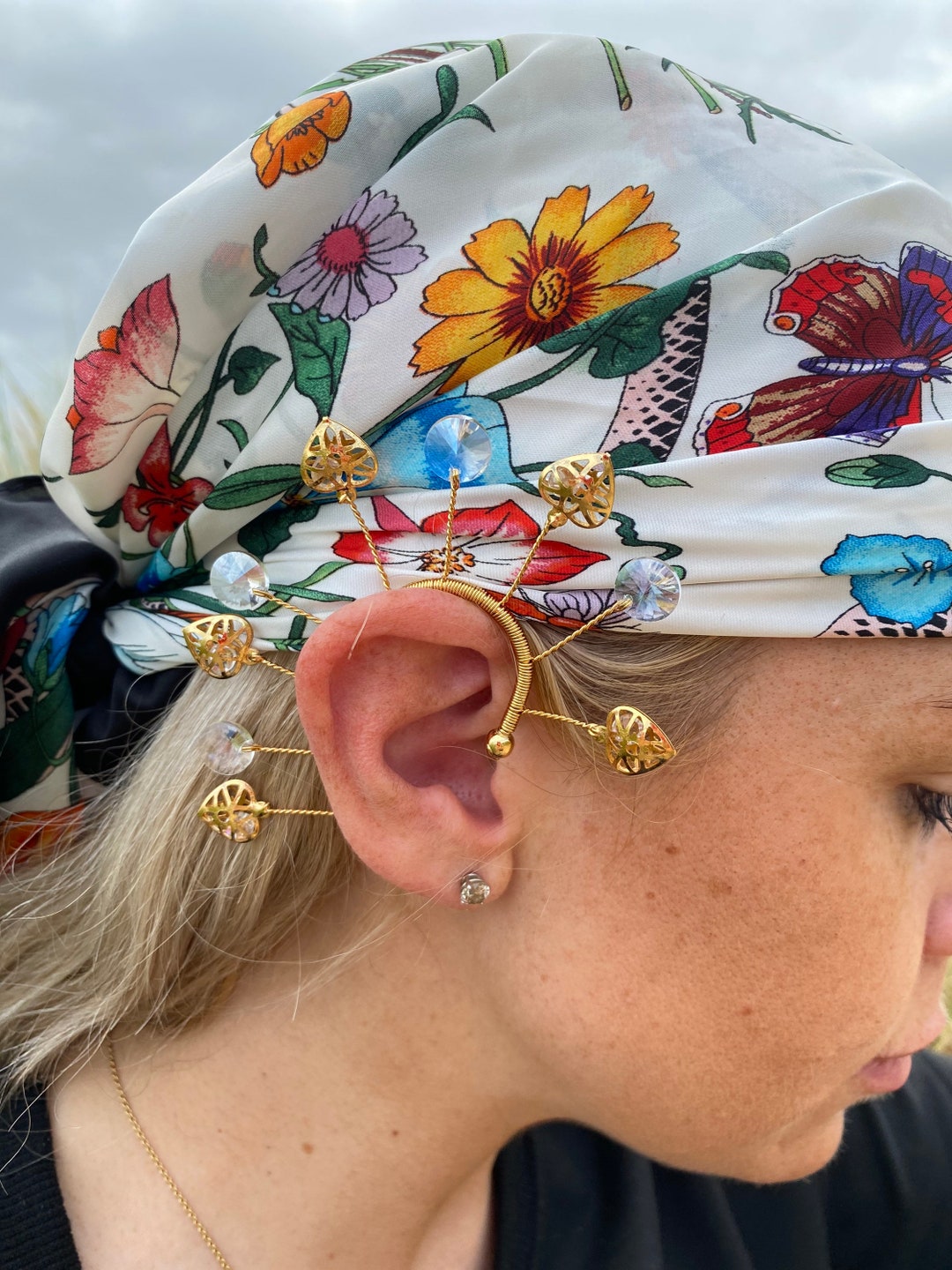 Accesorio para la oreja, pendiente envolvente, chapado en oro con ...