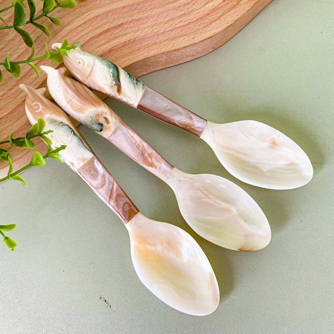 Personalized Mother of Pearl Spoon, Golden Oyster Caviar Spoon, Black ...