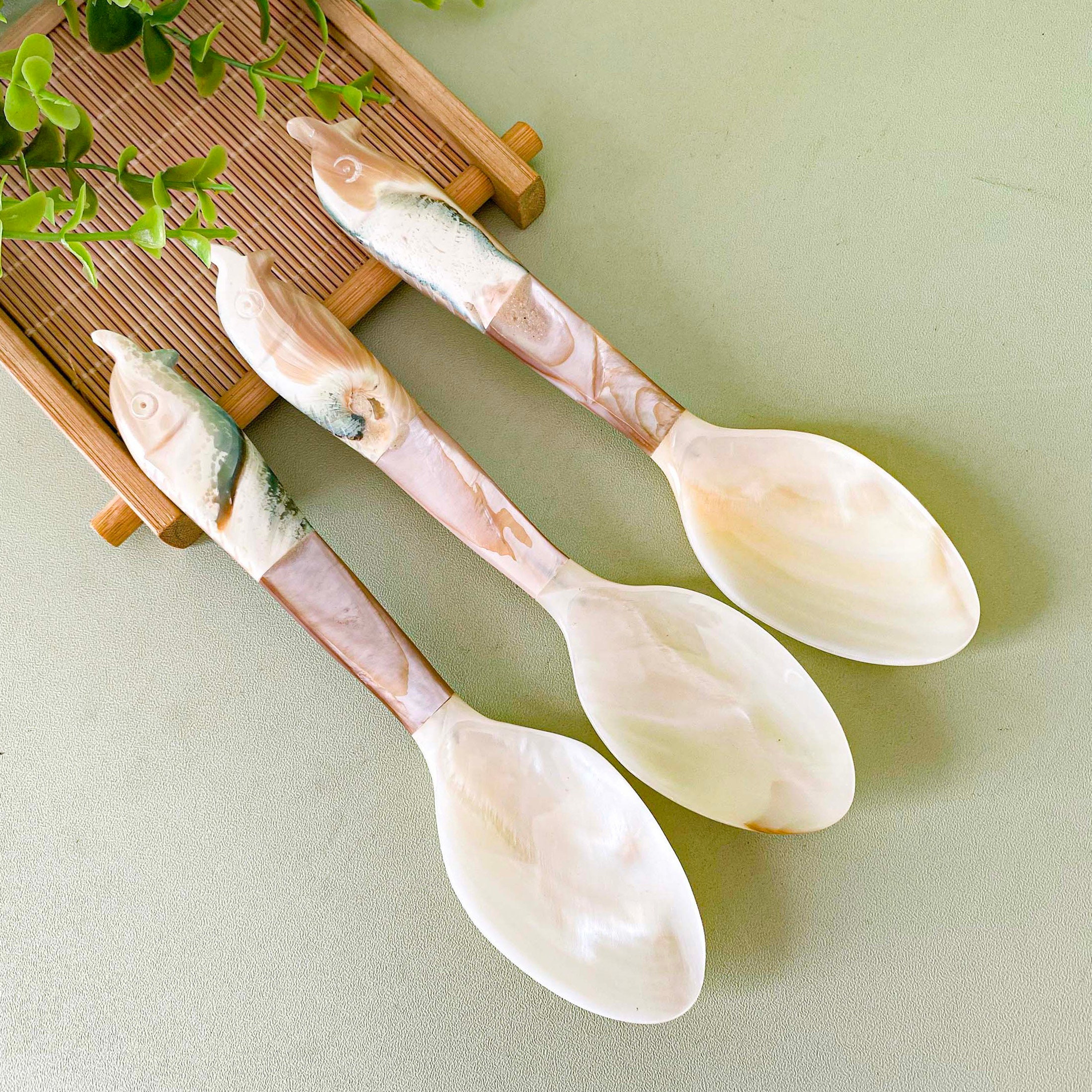 Personalized Mother of Pearl Spoon, Golden Oyster Caviar Spoon, Black ...
