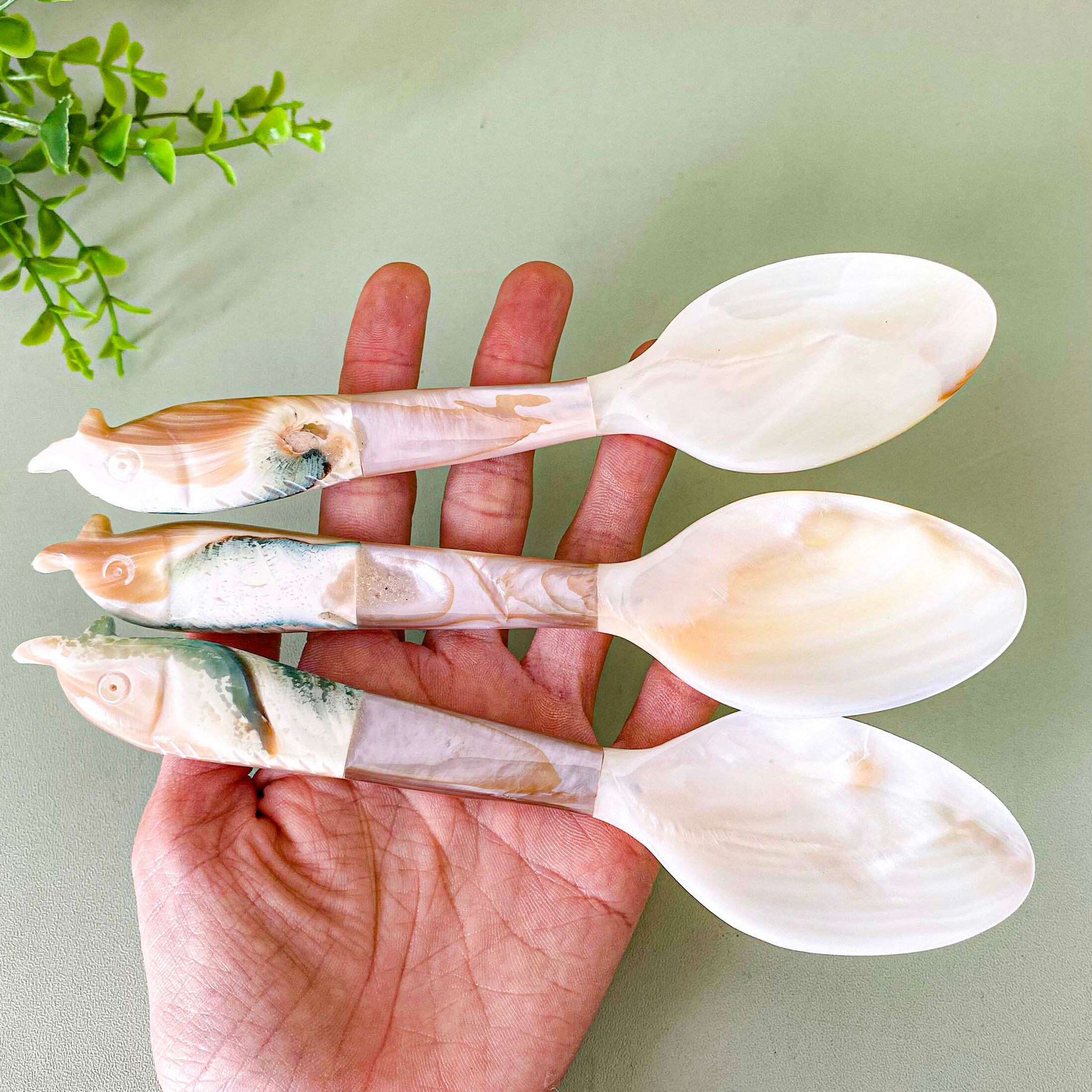 Personalized Mother of Pearl Spoon, Golden Oyster Caviar Spoon, Black ...