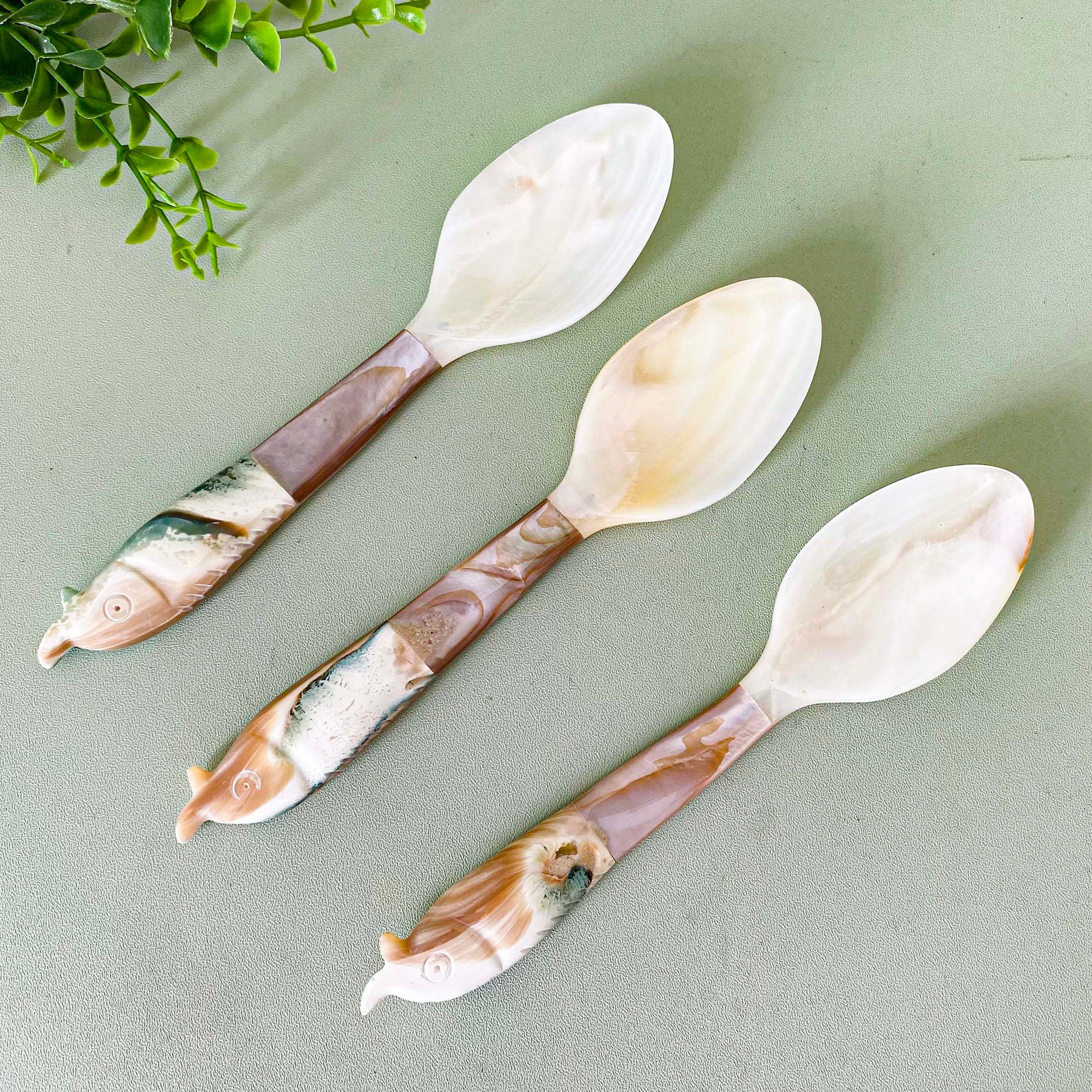 Personalized Mother of Pearl Spoon, Golden Oyster Caviar Spoon, Black ...