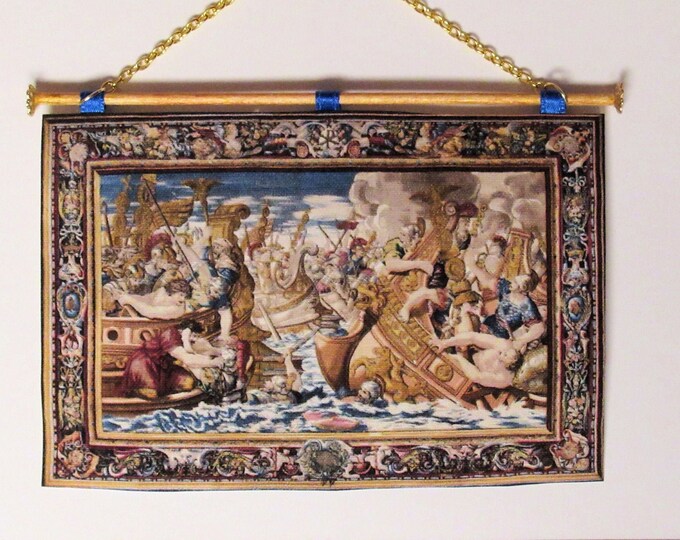 Medieval Tapestry of a Sea Battle Printed on Woven Fabric - Etsy