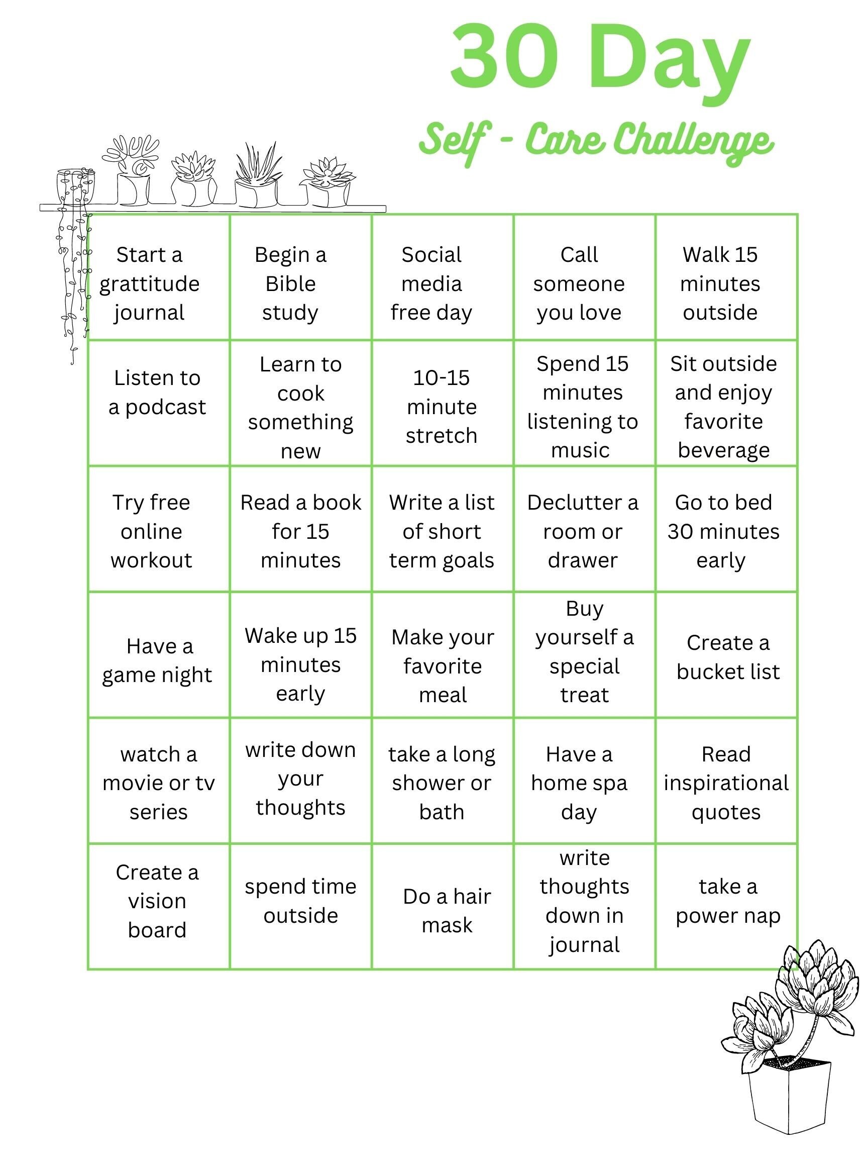 30 Day Self Care Chart - Etsy