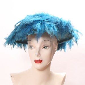 1960s Turquoise Blue Feather Saucer Mod Wide Brim Hat by Marche - Etsy