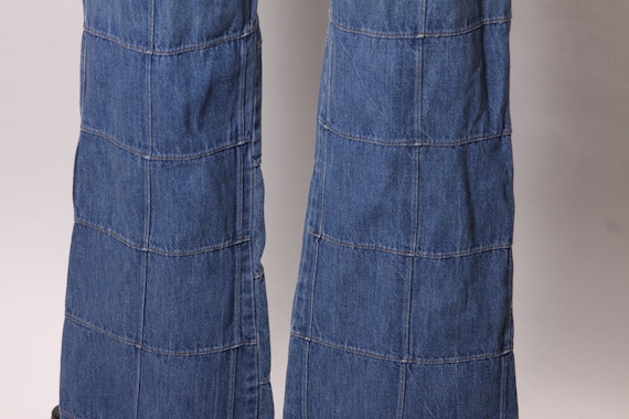 1970s Blue Denim Window Pane Bell Bottom Flare Jeans … - Gem