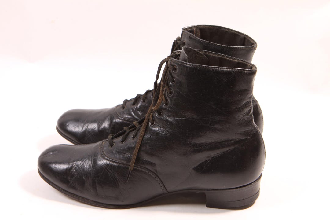 Antique 1900s 1910s Black Leather Lace up Edwardian Boots - Etsy