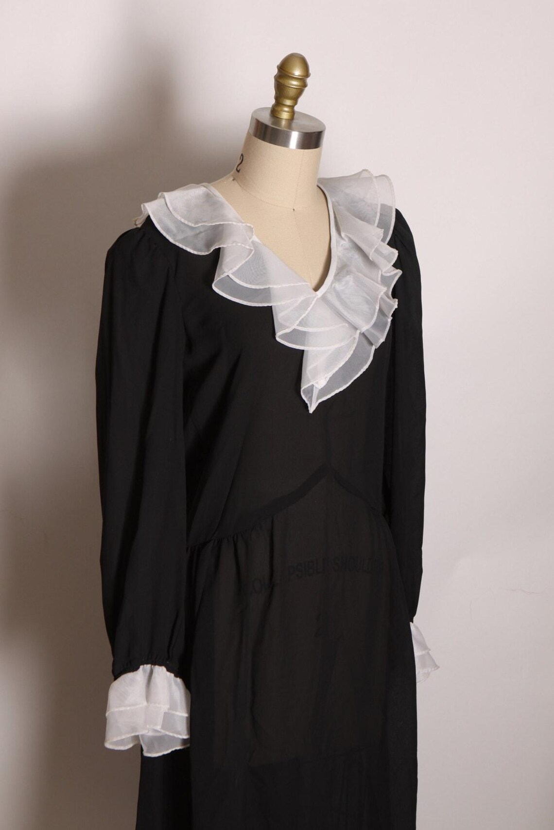 1970s Semi Sheer Wednesday Addams Dress - Black Ruffle Trim, M - Etsy